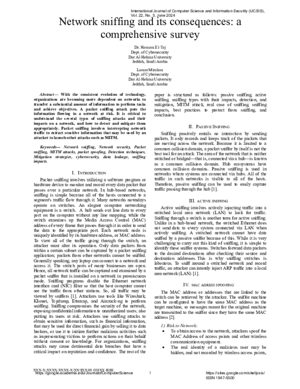 (PDF) Network Sniffing And Its Consequences: A Comprehensive Survey