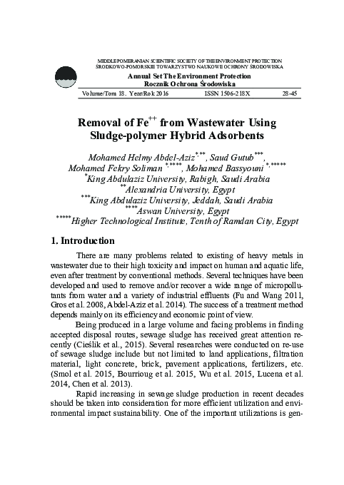 (PDF) Removal of Fe++ from Wastewater Using Sludge-polymer Hybrid ...