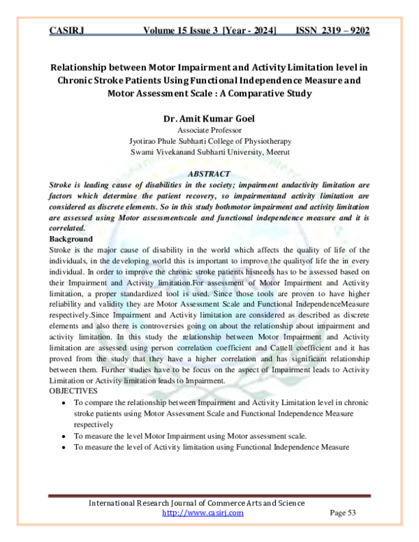 (PDF) Relationship between Motor Impairment and Activity Limitation ...