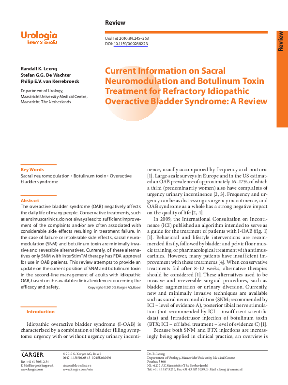 (PDF) Current Information on Sacral Neuromodulation and Botulinum Toxin Treatment for Refractory ...