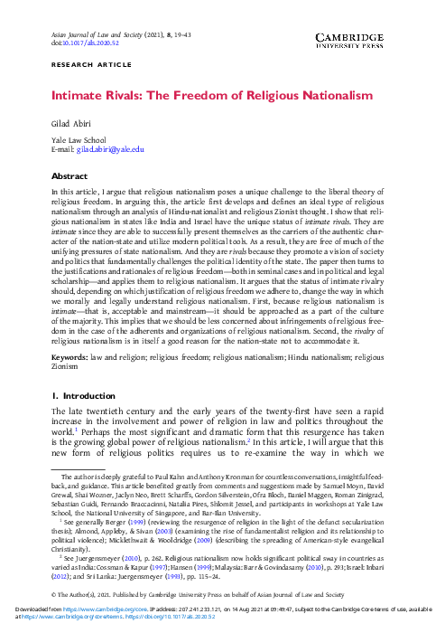 (PDF) Intimate Rivals: The Freedom of Religious Nationalism
