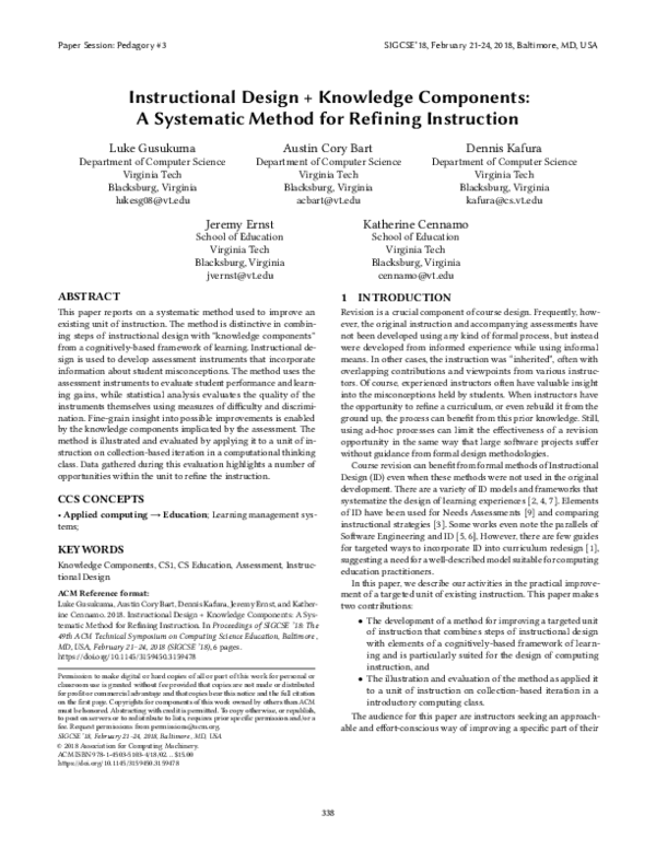 (PDF) Instructional Design + Knowledge Components