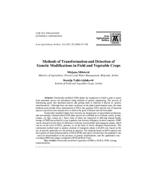 (PDF) Methods of transformation and detection of genetic modifications ...