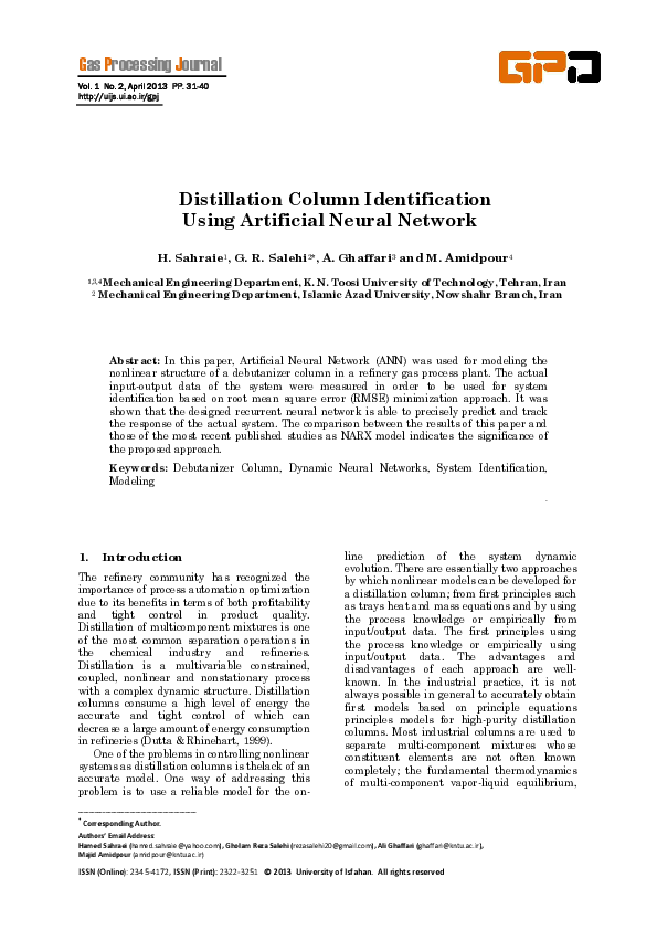(PDF) Distillation Column Identification Using Artificial Neural Network