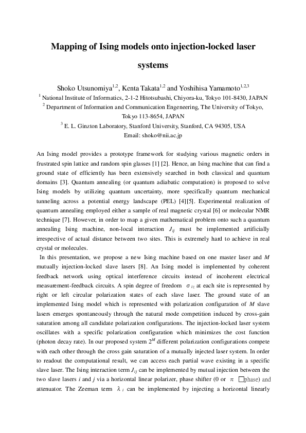 (PDF) Mapping of Ising models onto injection-locked laser systems
