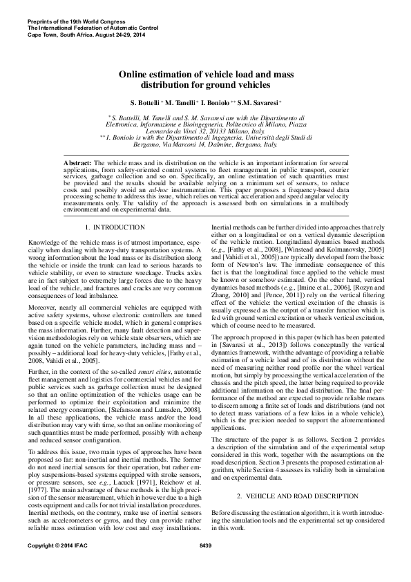 (PDF) Online estimation of vehicle load and mass distribution for ...