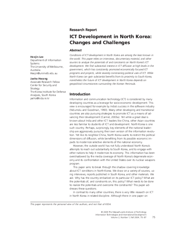 (PDF) ICT Development in North Korea: Changes and Challenges