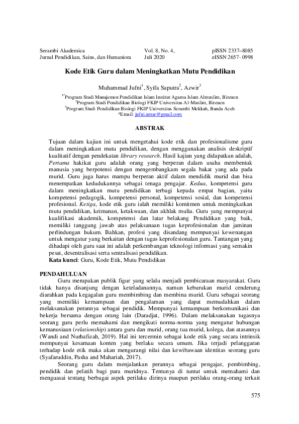 (PDF) Kode Etik Guru dalam Meningkatkan Mutu Pendidikan