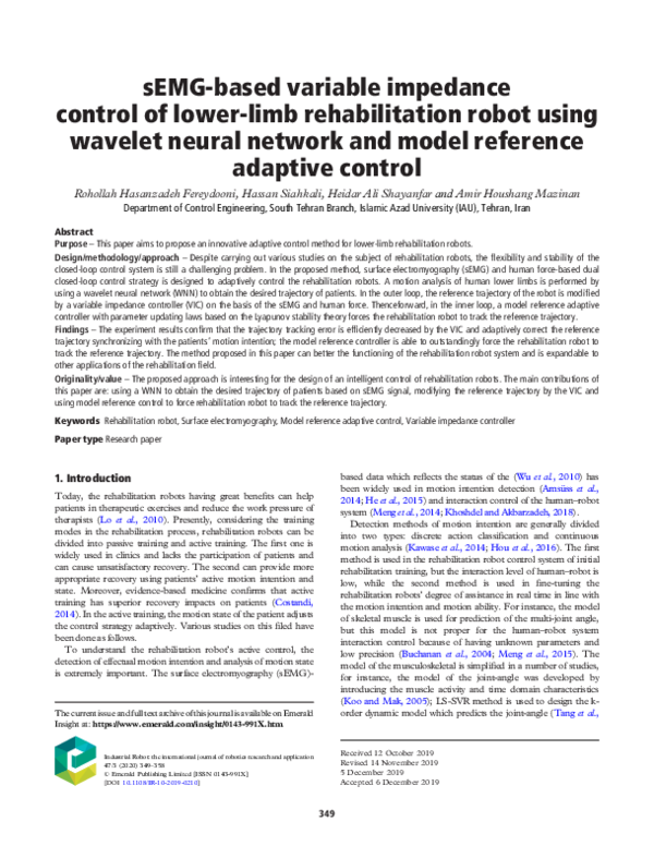 sEMG-based variable impedance control of lower-limb rehabilitation robot using wavelet neural ...