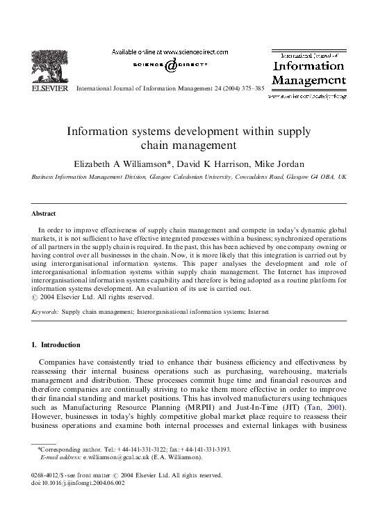 (PDF) Information systems development within supply chain management