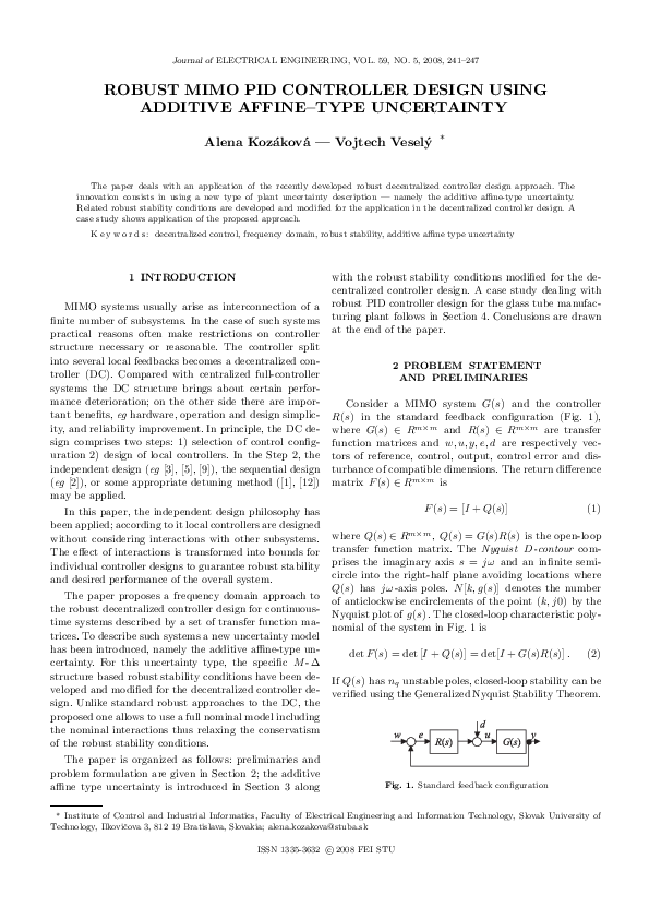 (PDF) Robust Mimo Pid Controller Design Using Additive Affine-Type ...
