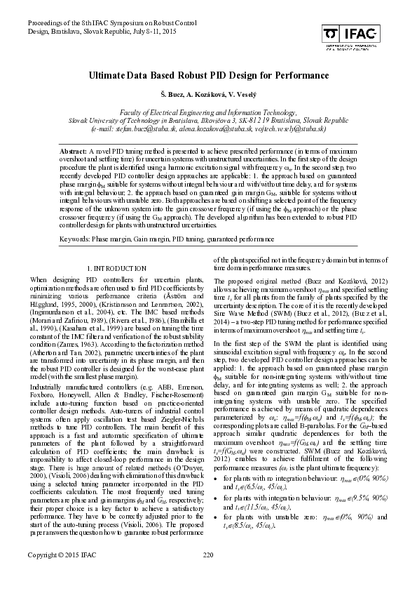 (PDF) Ultimate Data Based Robust PID Design for Performance