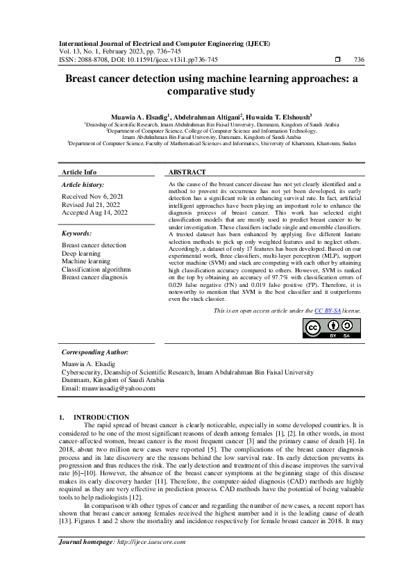 Pdf Breast Cancer Detection Using Machine Learning Approaches A