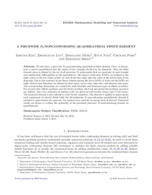 Pdf A Piecewisep2 Nonconforming Quadrilateral Finite Element