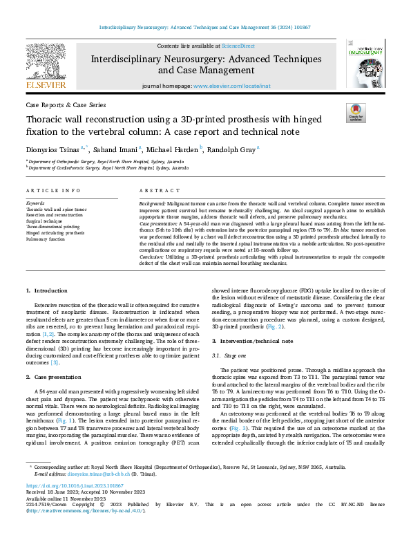 (PDF) Thoracic wall reconstruction using a 3D-printed prosthesis with ...