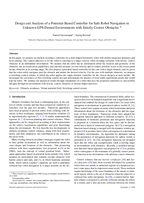 (PDF) Design and analysis of a potential-based controller for safe robot navigation in unknown ...