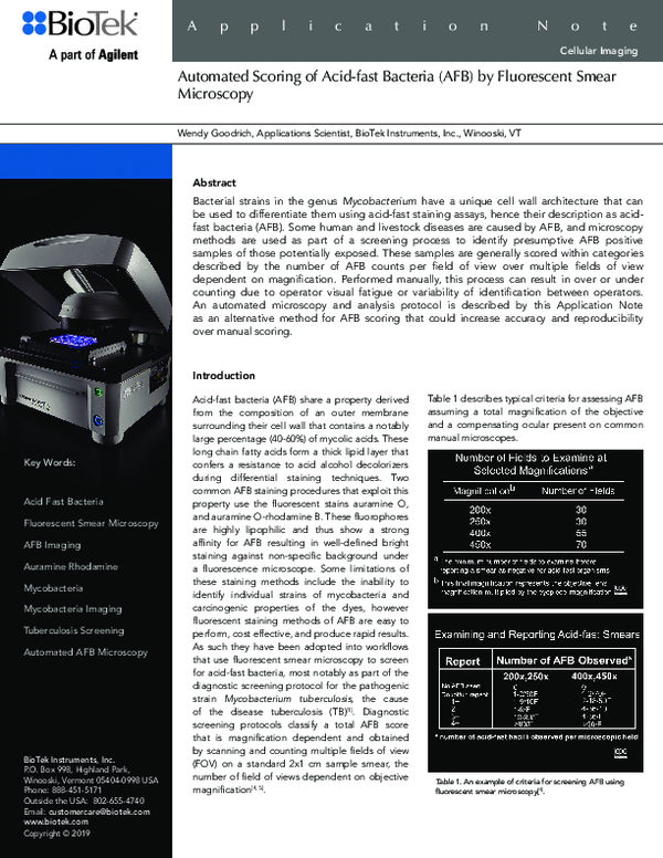 (PDF) Automated Scoring of Acid-fast Bacteria (AFB) by Fluorescent Smear Microscopy