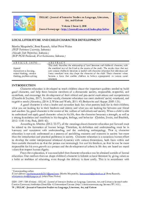 (PDF) Local Literature and Child Character Development | Absalom ...