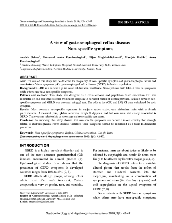 (PDF) A view of Gastroesophageal Reflux Disease: Non- specific symptoms