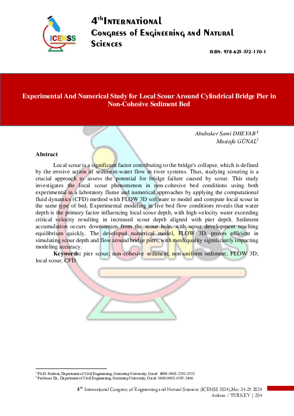 (PDF) Experimental And Numerical Study for Local Scour Around Cylindrical Bridge Pier in Non ...