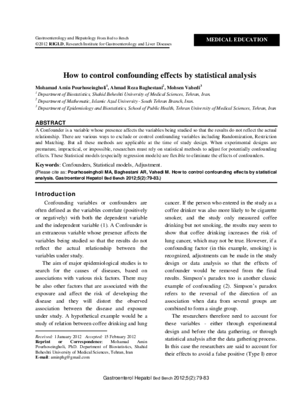 (PDF) How to control confounding effects by statistical analysis