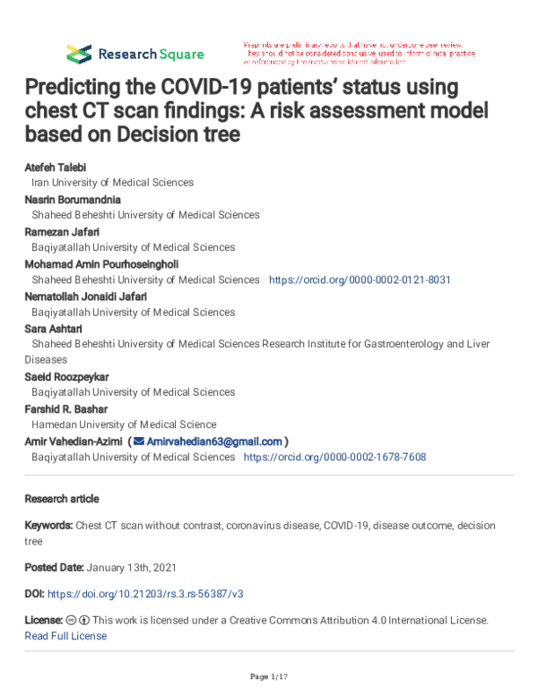(PDF) Predicting the COVID-19 Patients’ Status Using Chest CT Scan ...