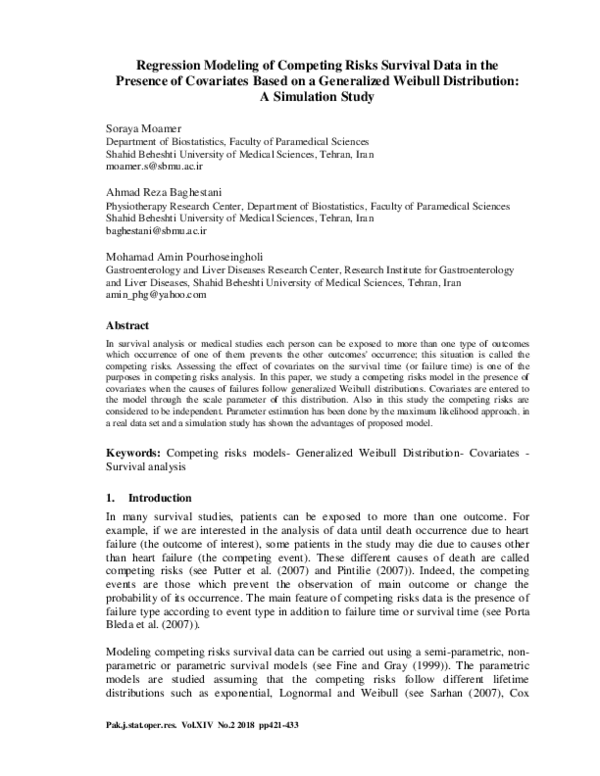 (PDF) Regression Modeling of Competing Risks Survival Data in the ...