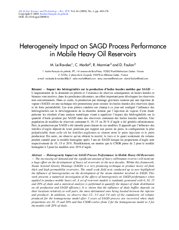 (PDF) Heterogeneity Effects on SAGD in Heavy Oil