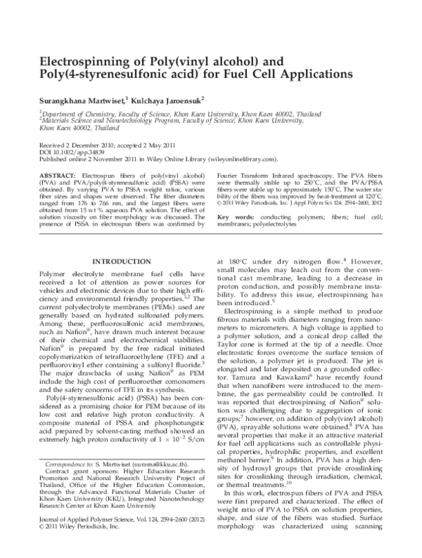 (PDF) Electrospinning of poly(vinyl alcohol) and poly(4‐styrenesulfonic ...