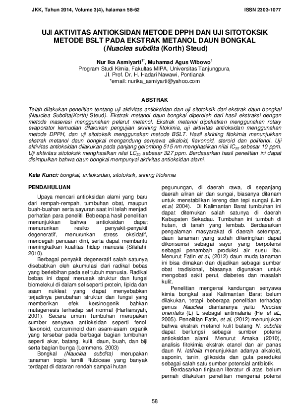 (PDF) UJI AKTIVITAS ANTIOKSIDAN METODE DPPH DAN UJI SITOTOKSIK METODE ...