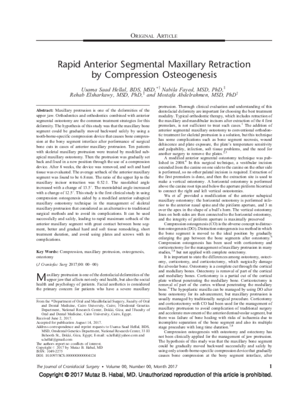 (PDF) Rapid Anterior Segmental Maxillary Retraction by Compression Osteogenesis
