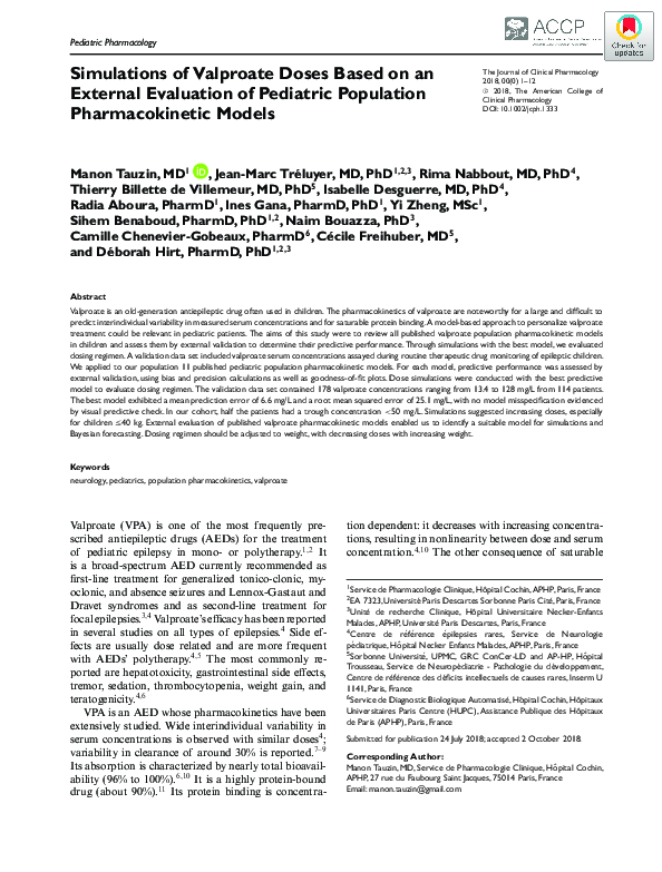 (PDF) Simulations of Valproate Doses Based on an External Evaluation of Pediatric Population ...
