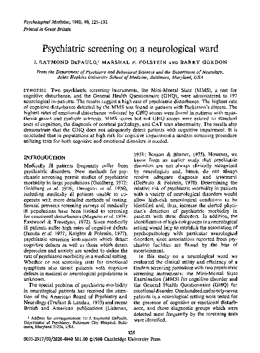 (PDF) Psychiatric screening on a neurological ward