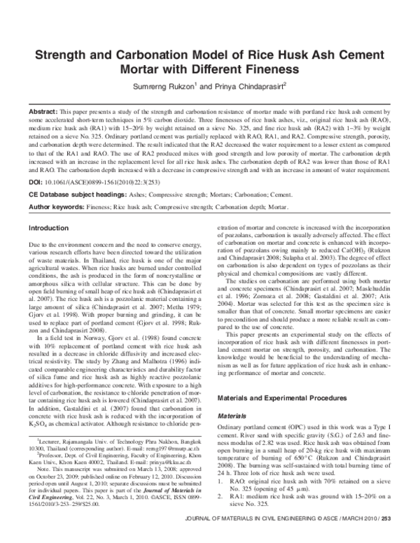 (PDF) Strength and Carbonation Model of Rice Husk Ash Cement Mortar ...