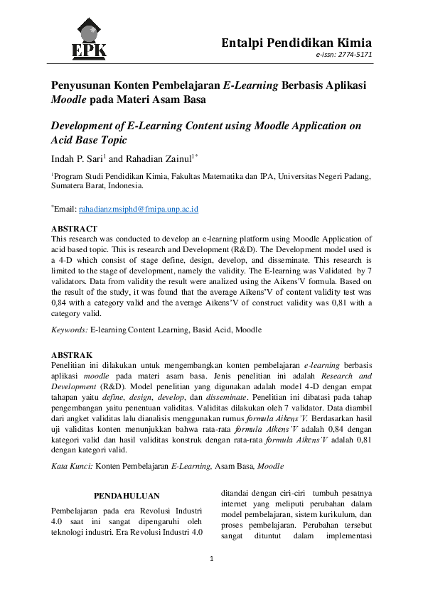 (PDF) Penyusunan Konten Pembelajaran E-Learning Berbasis Aplikasi Moodle pada Materi Asam Basa