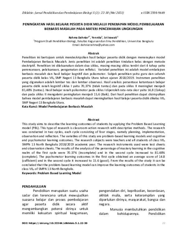 (PDF) Peningkatan Hasil Belajar Peserta Didik Melalui Penerapan Model Pembelajaran Berbasis ...