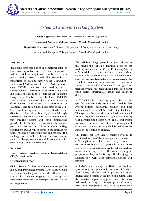 (PDF) Virtual GPS Based Tracking System