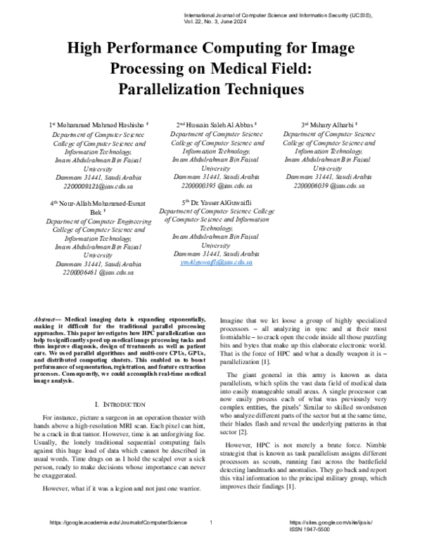 (PDF) High Performance Computing for Image Processing on Medical Field: Parallelization Techniques