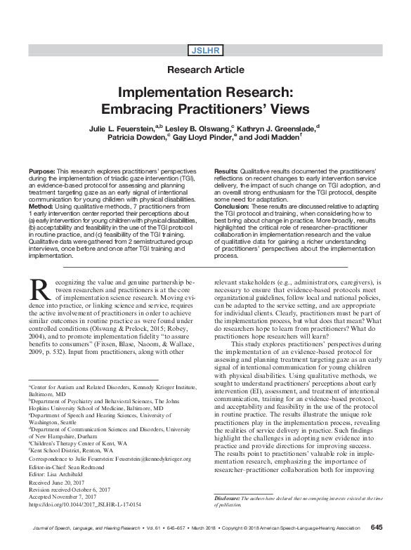 (PDF) Implementation Research: Embracing Practitioners' Views