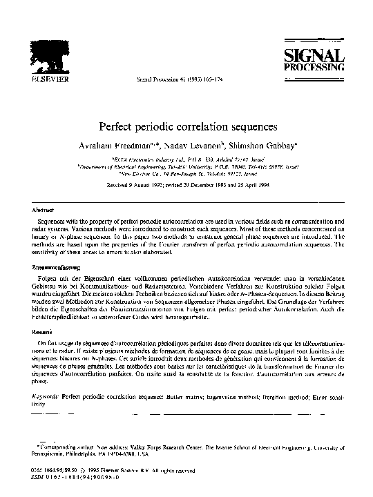 (PDF) Perfect periodic correlation sequences