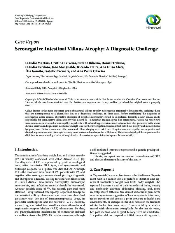 (PDF) Seronegative Intestinal Villous Atrophy: A Diagnostic Challenge