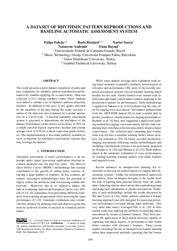 Pdf A Dataset Of Rhythmic Pattern Reproductions And Baseline Automatic Assessment System