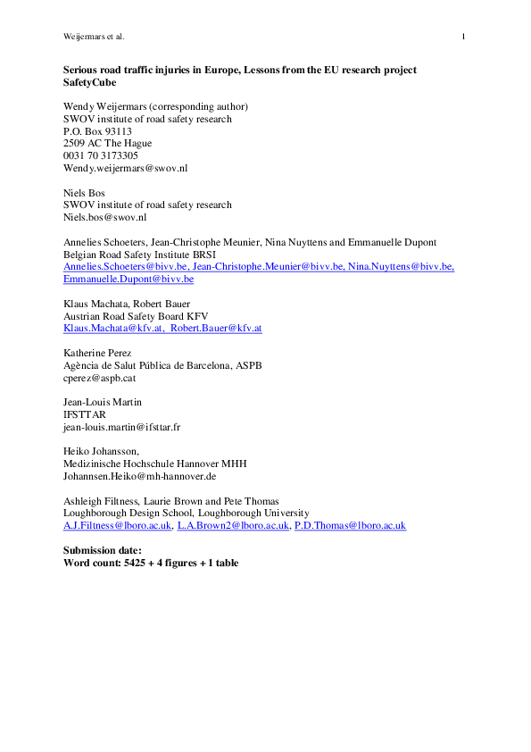 (PDF) Serious Road Traffic Injuries in Europe, Lessons from the EU ...