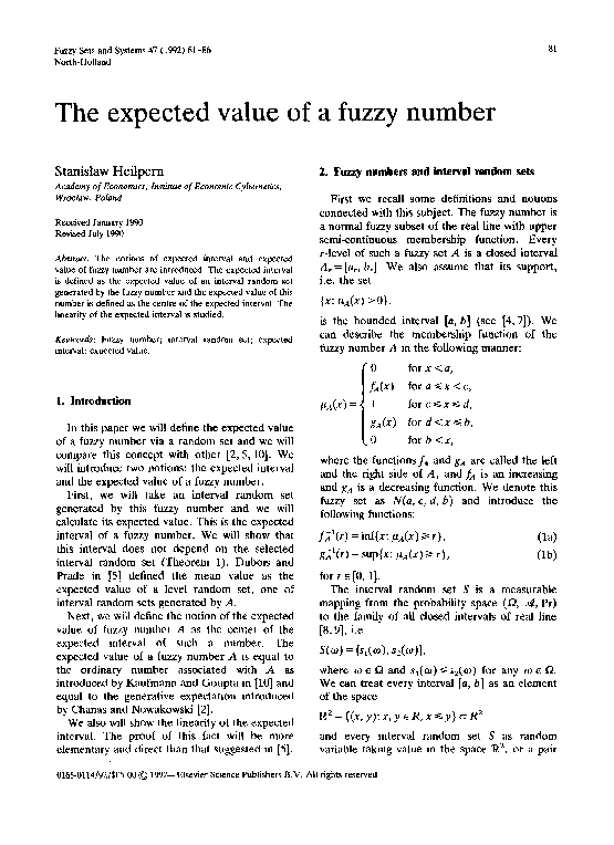 (PDF) The expected value of a fuzzy number