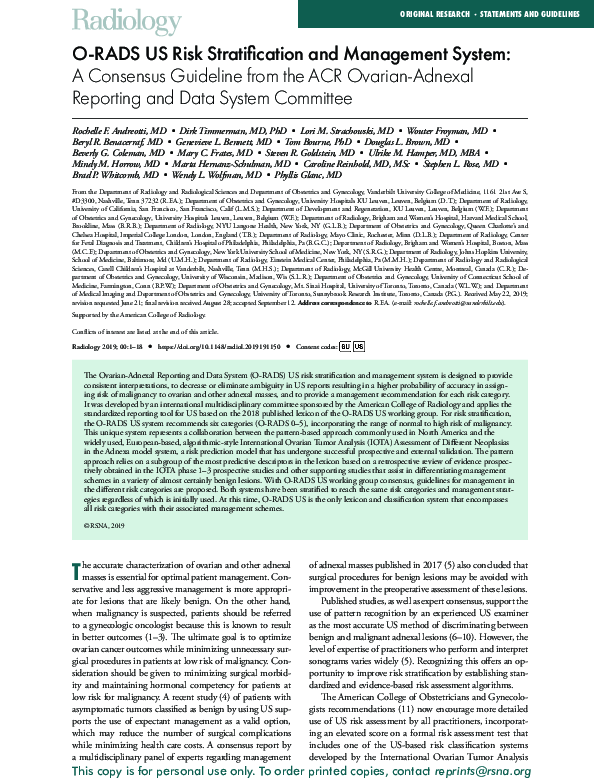 (PDF) O-RADS US Risk Stratification and Management System: A Consensus ...