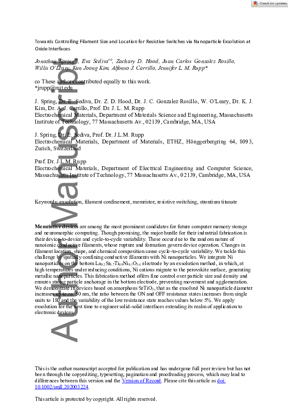 (PDF) Toward Controlling Filament Size and Location for Resistive ...
