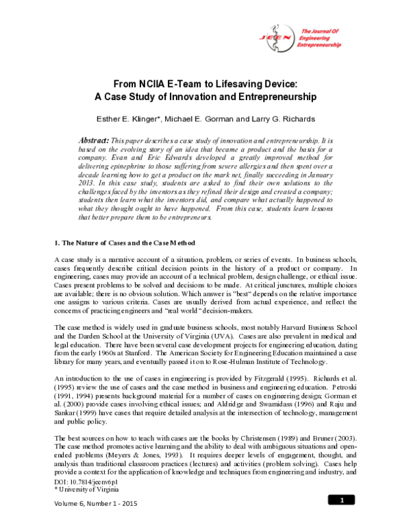 (PDF) From NCIIA E-Team to Lifesaving Device: A Case Study of ...
