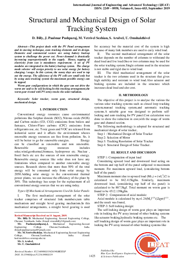 (PDF) Structural And Mechanical Design Of Solar Tracking System