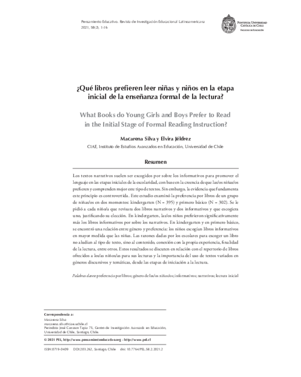 (PDF) ¿Qué libros prefieren leer niñas y niños en la etapa inicial de la enseñanza formal de la ...
