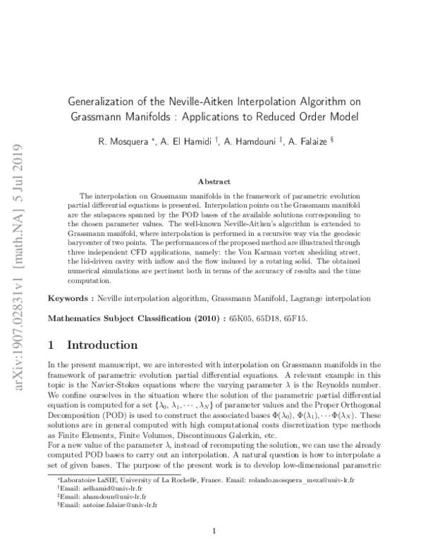 (PDF) Generalization of the Neville-Aitken Interpolation Algorithm on Grassmann Manifolds ...